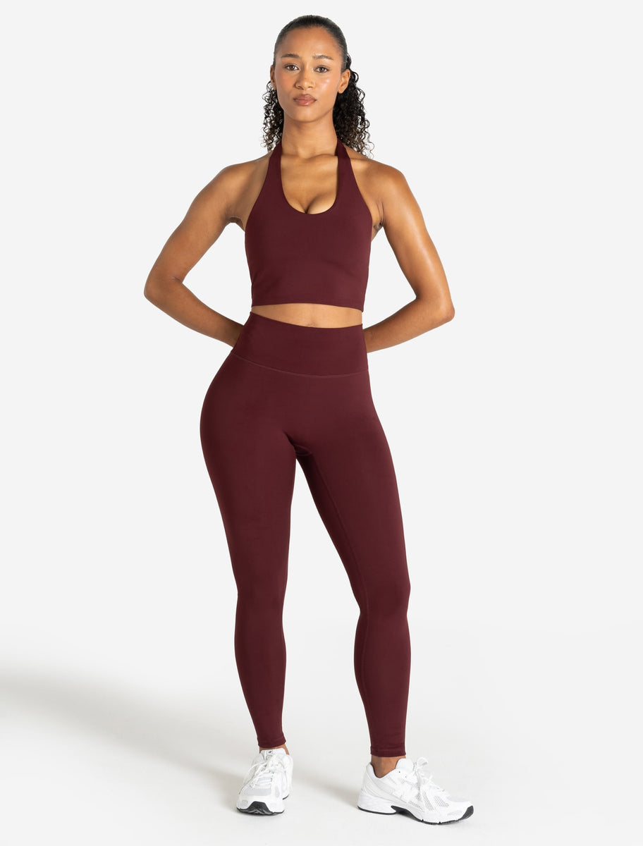 Allure Halter Neck Crop Vest with Built-in Bra | Dark Burgundy | Pursue ...
