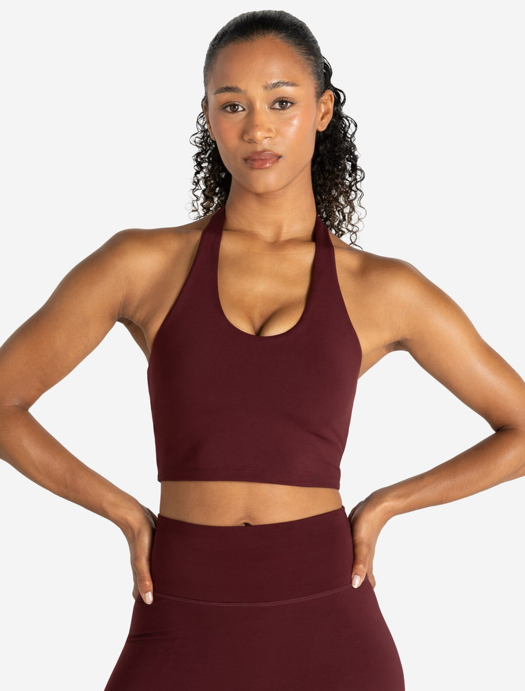 Allure Halter Neck Crop Vest with Built-in Bra | Dark Burgundy | Pursue ...