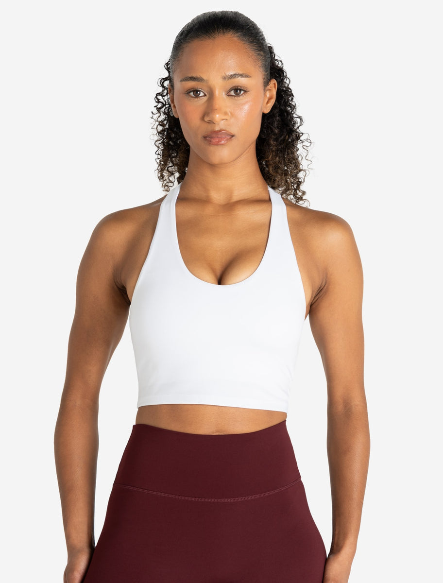 Allure Halter Neck Crop Vest with Built-in Bra | White | Pursue Fitness