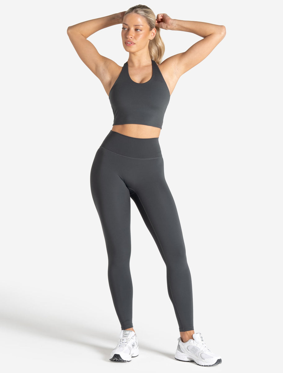 Allure Halter Neck Crop Vest with Built-in Bra | Storm Grey | Pursue ...