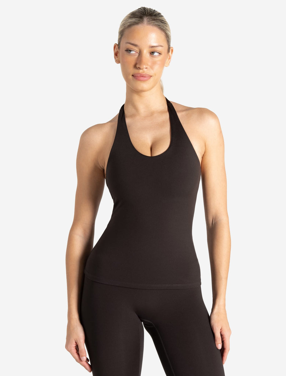 Allure Halter Neck Vest with Built-in Bra | Espresso | Pursue Fitness