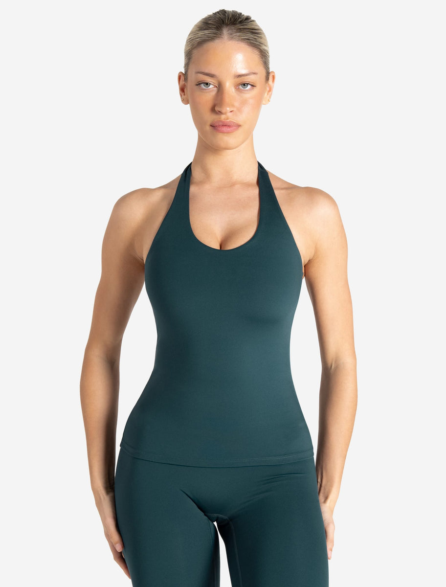 Allure Halter Neck Vest with Built-in Bra | Marine Teal | Pursue Fitness