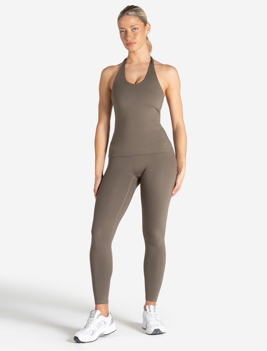 Allure Halter Neck Vest with Built-in Bra | Taupe | Pursue Fitness