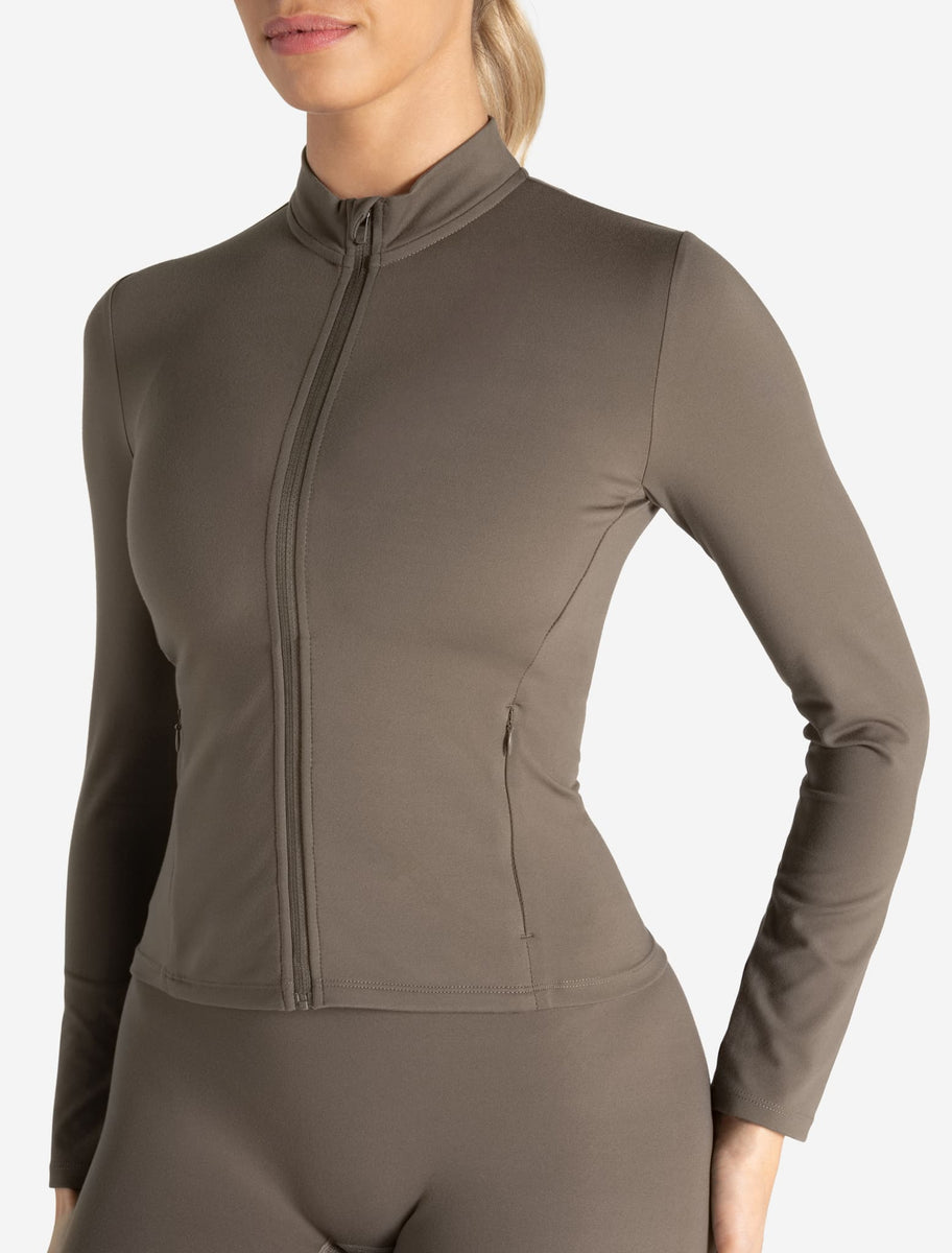 Allure Zip Jacket | Taupe | Pursue Fitness