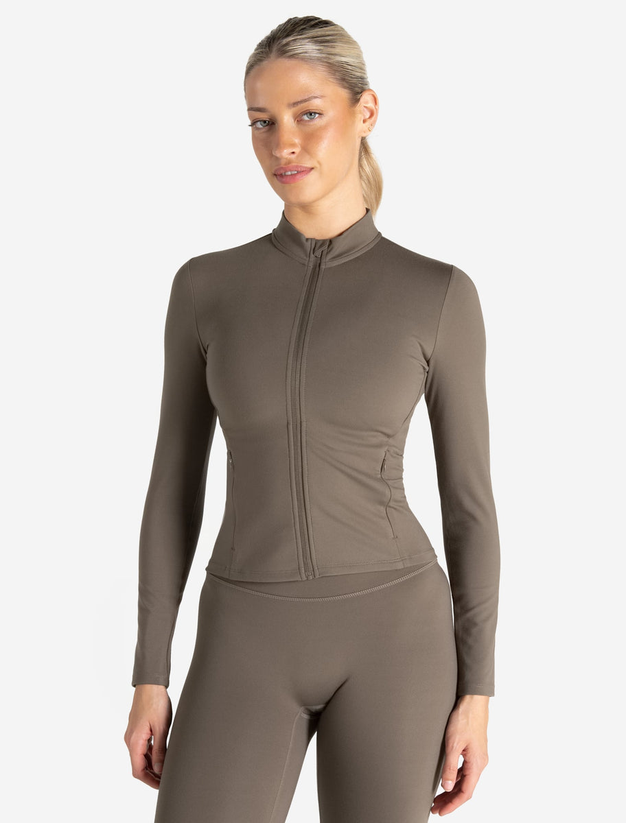 Allure Zip Jacket | Taupe | Pursue Fitness