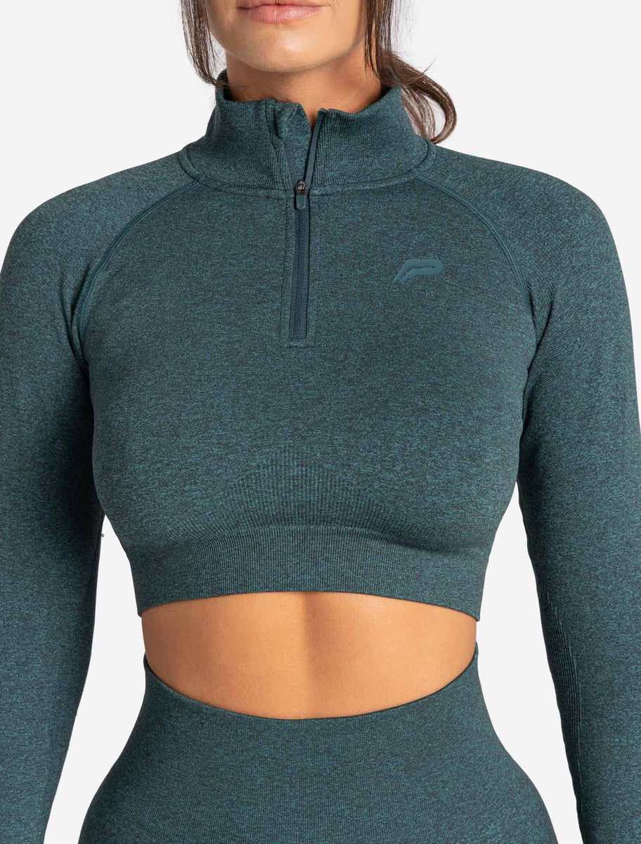 Core Seamless Crop 1/2 Zip | Teal Marl | Pursue Fitness