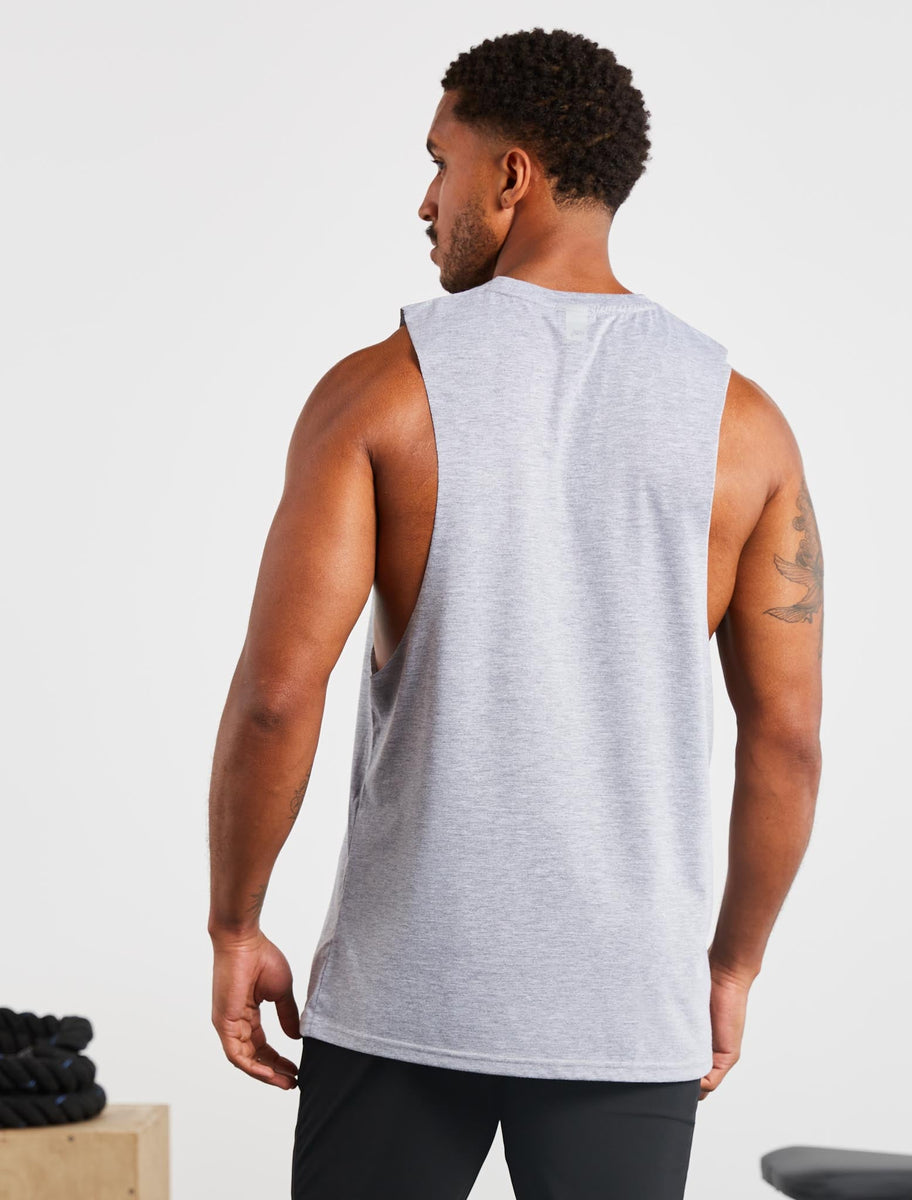Graphic Drop Arm Tank | Grey Marl | Pursue Fitness