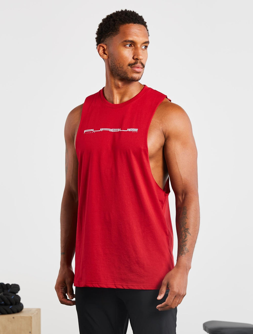 Graphic Drop Arm Tank | Maroon | Pursue Fitness