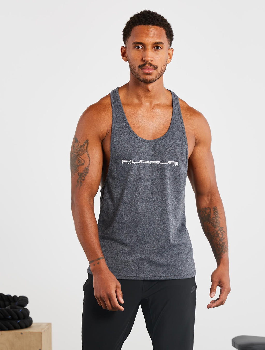 Graphic Stringer Vest | Charcoal Marl | Pursue Fitness