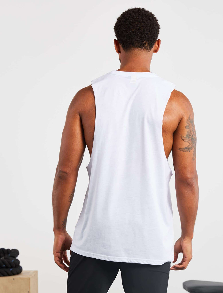Icon Drop Arm Tank | White | Pursue Fitness