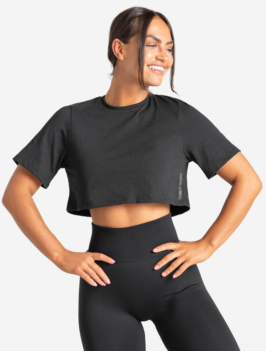 Knot Back Crop T-Shirt | Black | Pursue Fitness