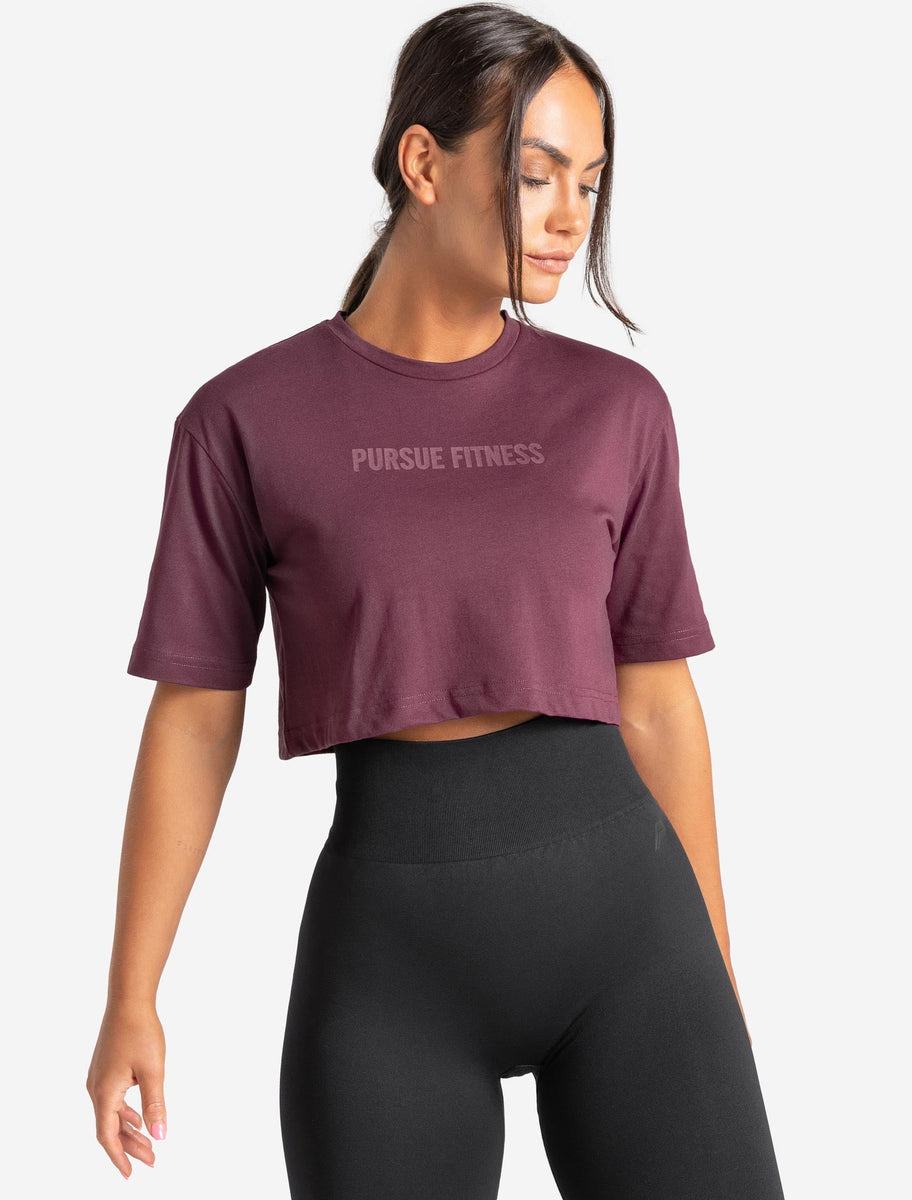 Oversized Crop T-Shirt | Maroon | Pursue Fitness