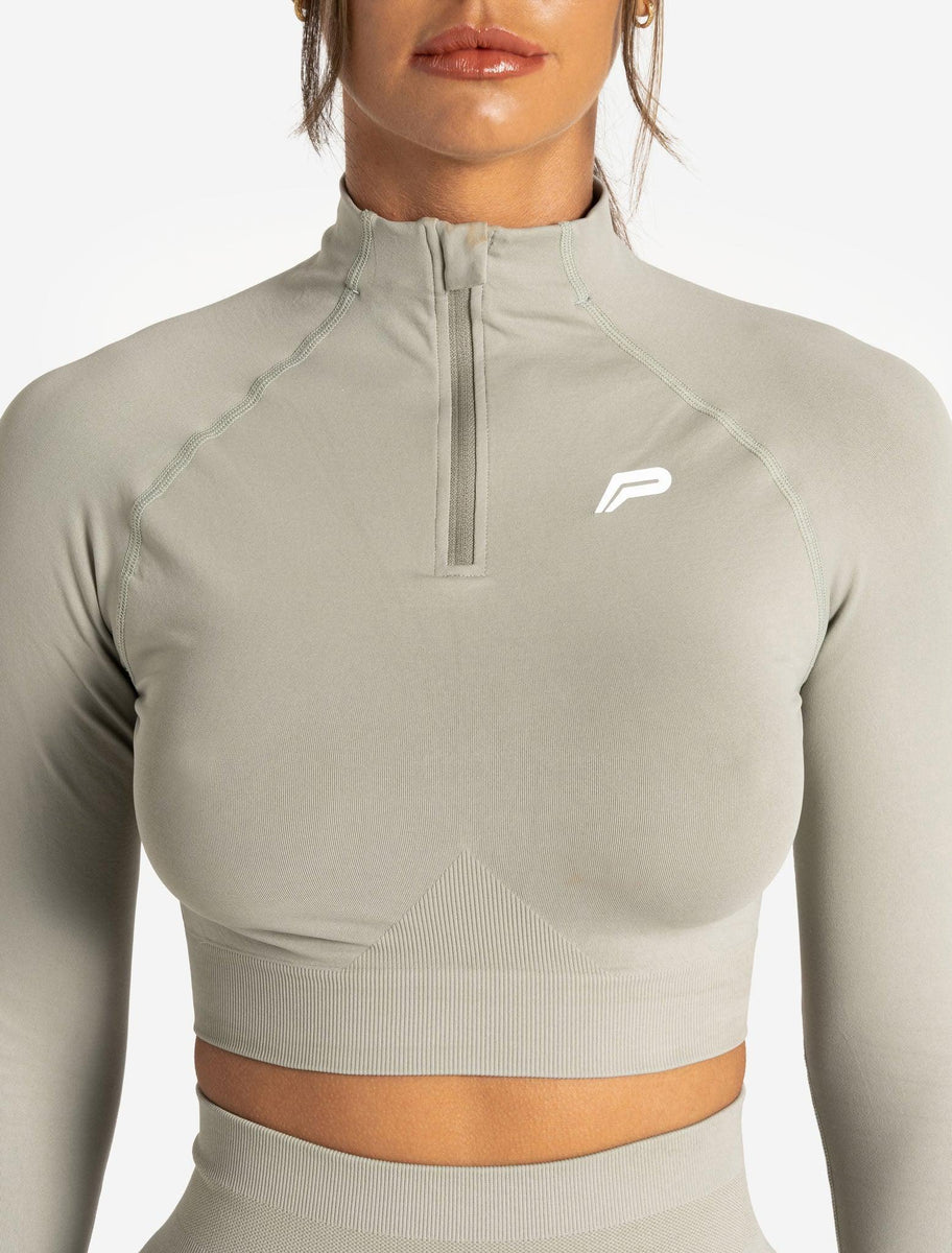 Scrunch Seamless Crop 1/2 Zip | Sage | Pursue Fitness